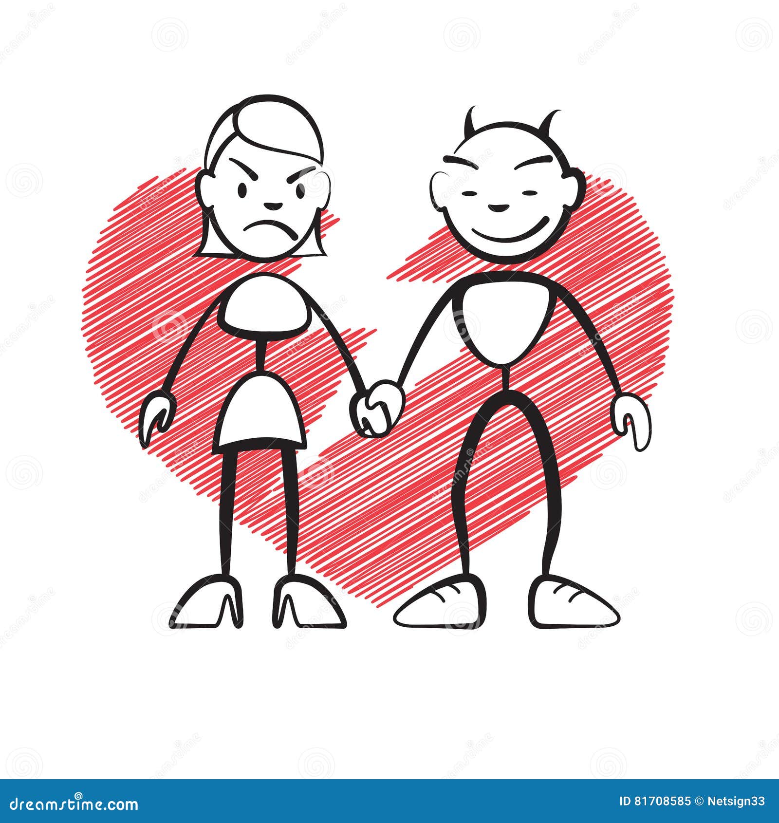Stick Figure Woman and Devil, Broken Heart Stock Vector - Illustration ...
