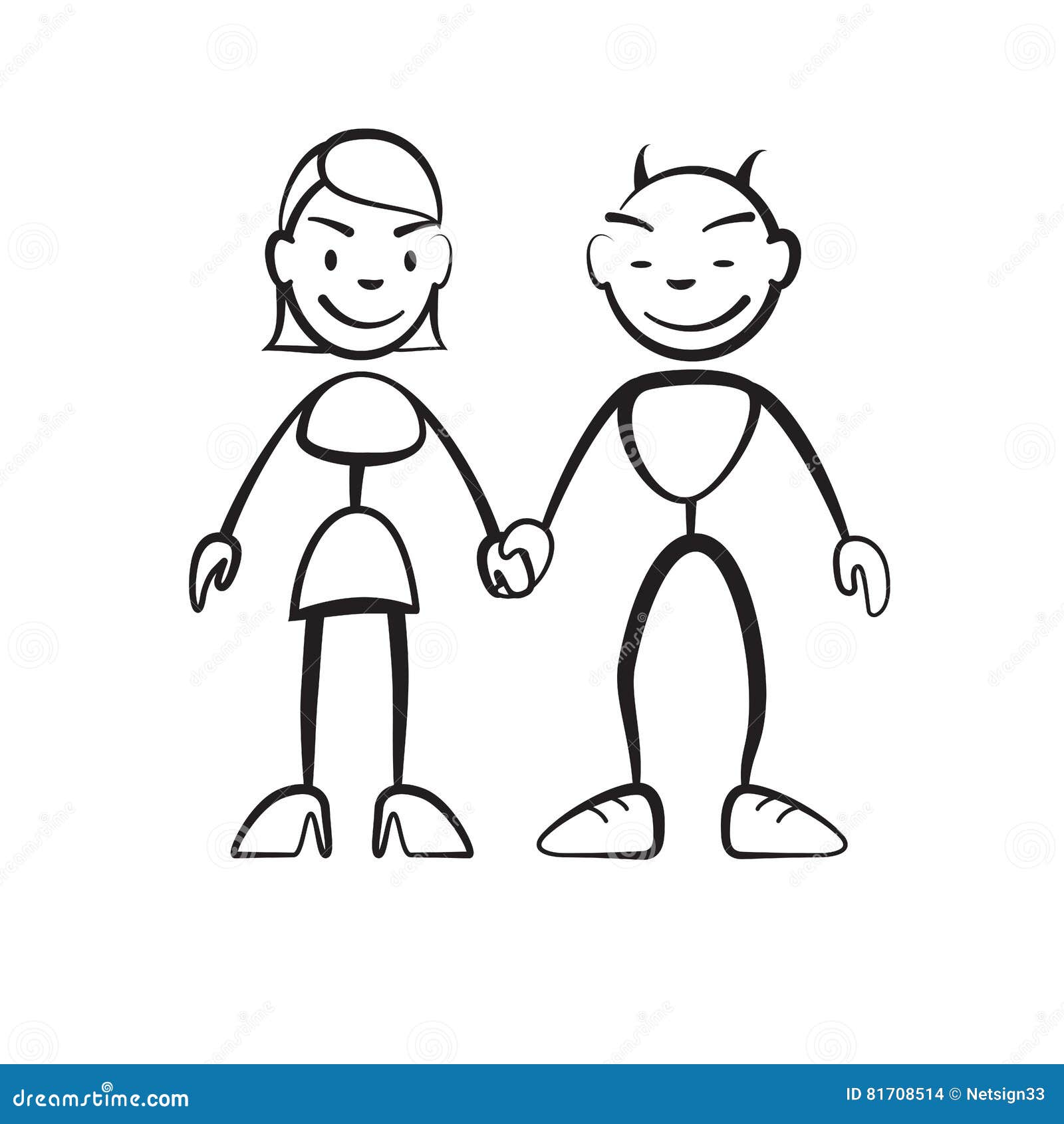 Stick Figure Woman and Devil Hand in Hand Stock Vector - Illustration ...