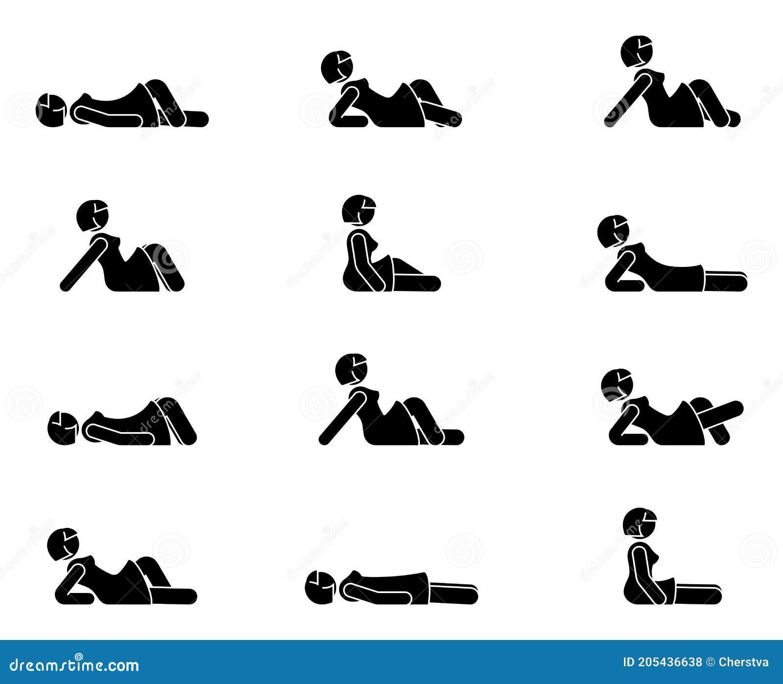 Stick Figure Woman Lie Down Various Positions Vector Illustration Icon