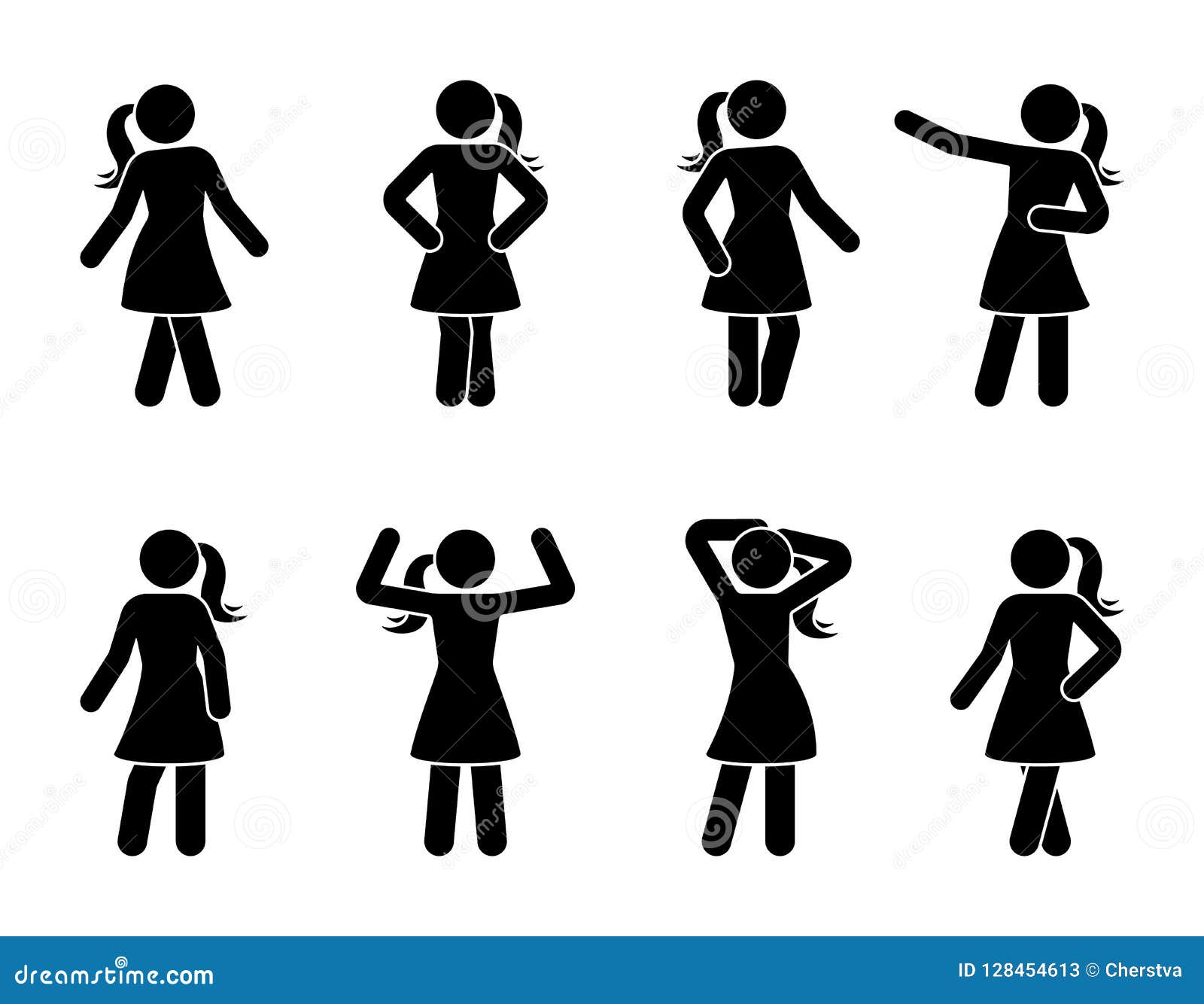 Stick Figure Women Posing Icon Set. Standing Young Lady Front View ... Stick Figure Women Posing Icon Set. Standing Young Lady Front View ...