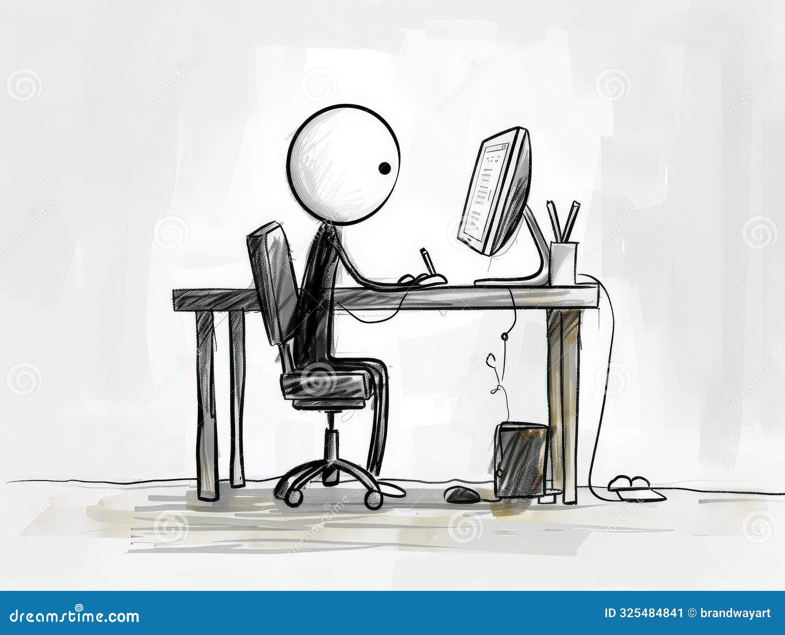 Stick Figure Working at Computer Stock Illustration - Illustration of ...