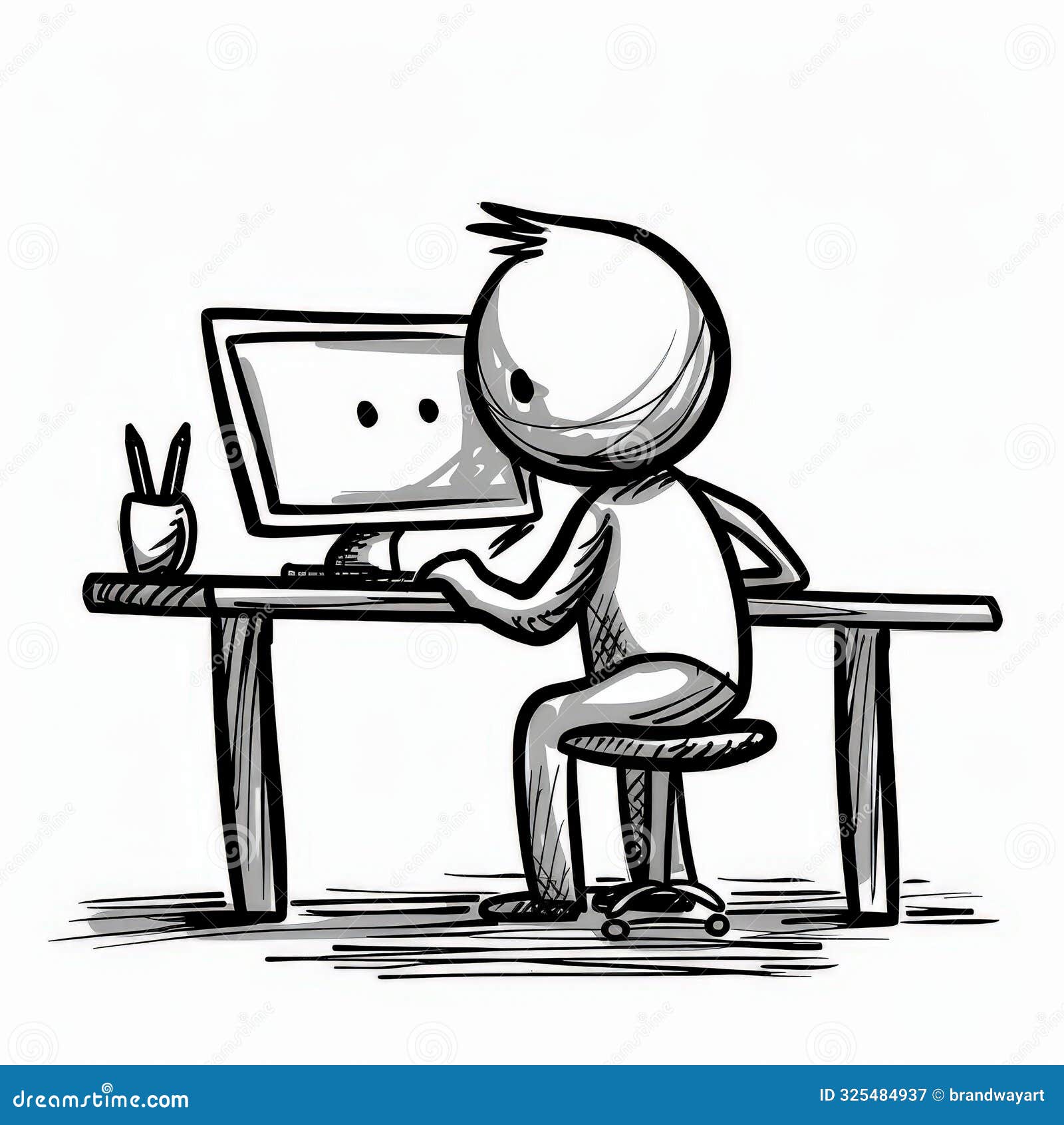 Stick Figure Working on Computer Stock Illustration - Illustration of ...