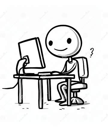 Stick Figure Working at Computer Stock Illustration - Illustration of ...
