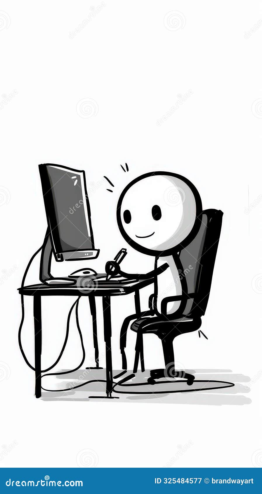Stick Figure Working on Computer Stock Illustration - Illustration of ...