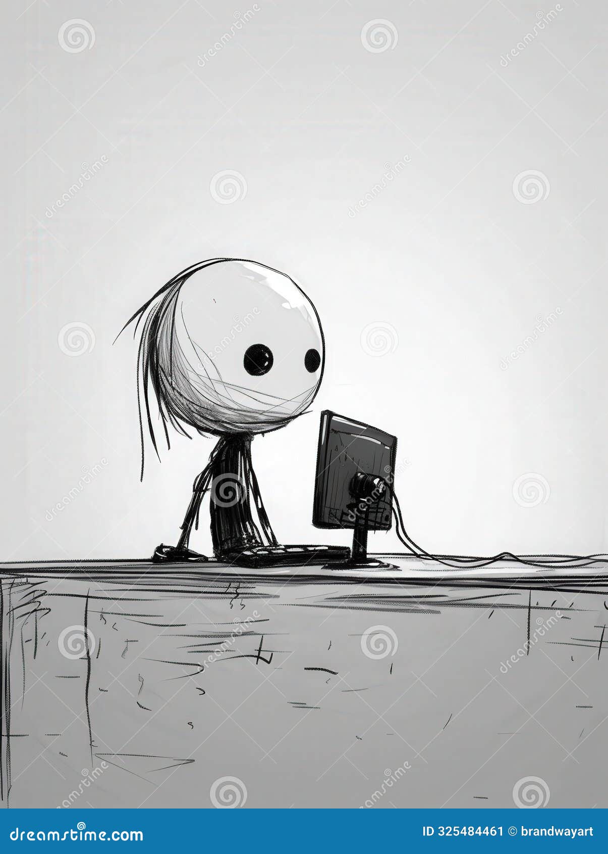 Stick Figure Working at a Computer Stock Illustration - Illustration of ...