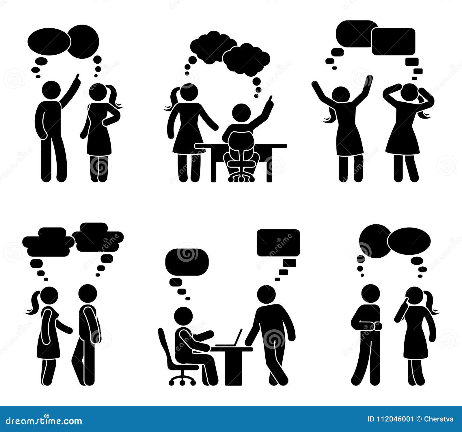 Stick Figure Workplace Couple Dialog Bubbles Set Stock Vector ...