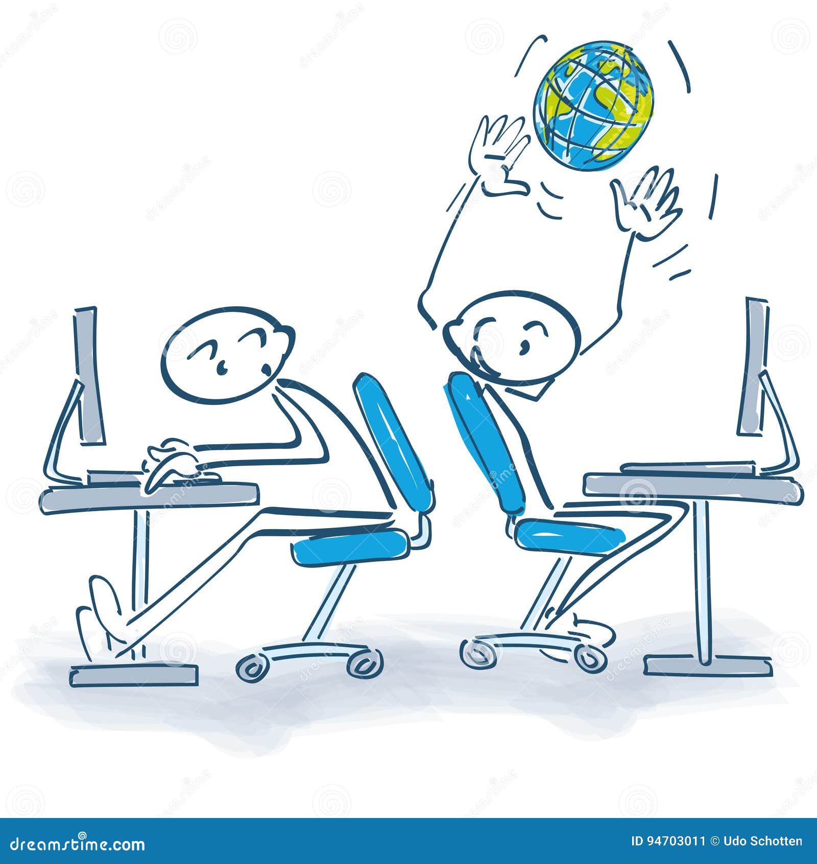 Stick Figure with Worldwide Office Work Stock Vector - Illustration of ...