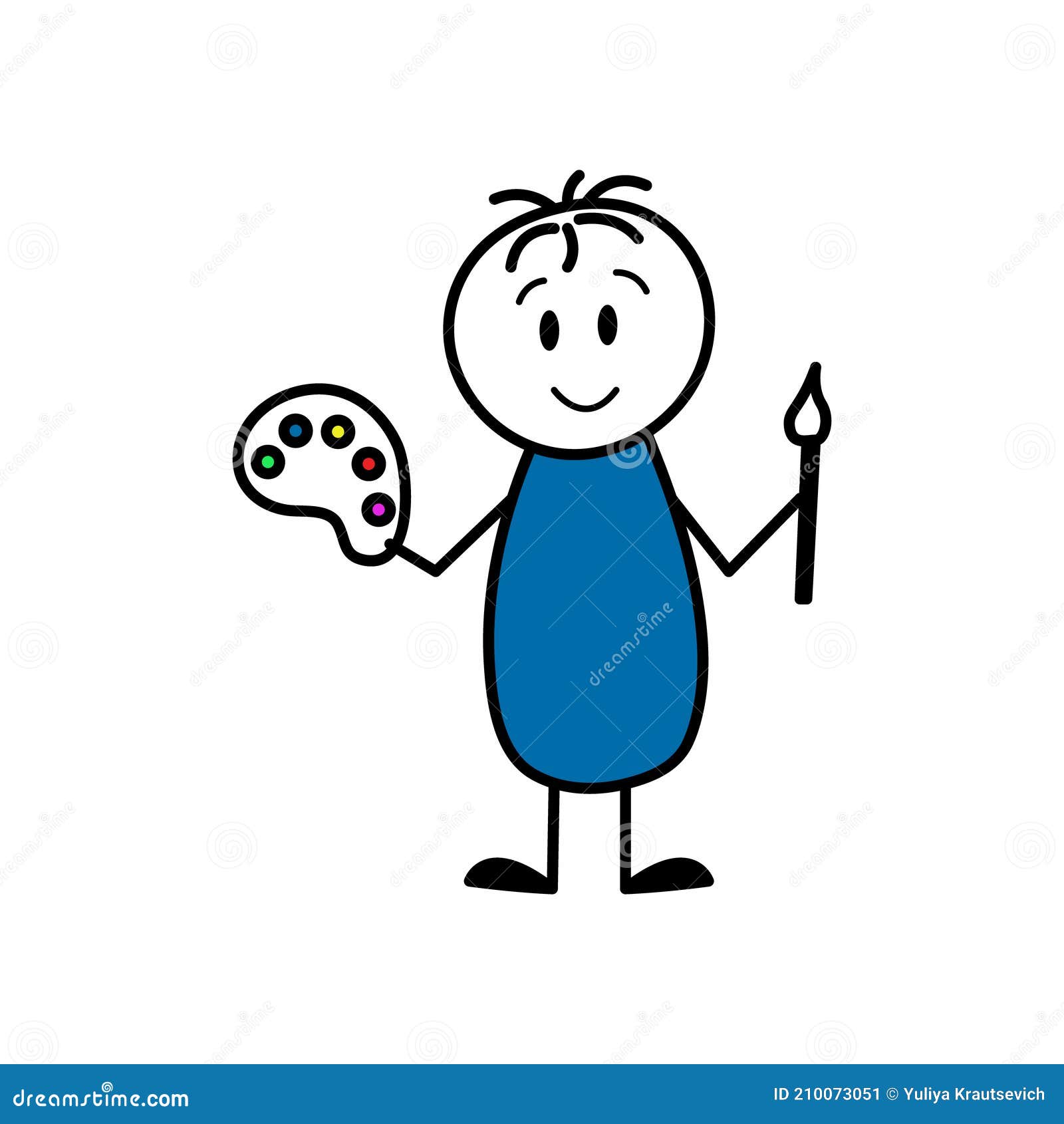 Artist Stick Figure Vector Illustration. Bujo Painting Stickman With ...