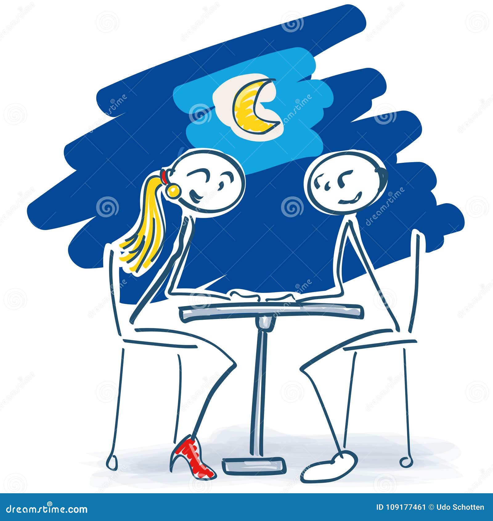 Stick Figures As Lovers at the Table in the Night Stock Vector ...