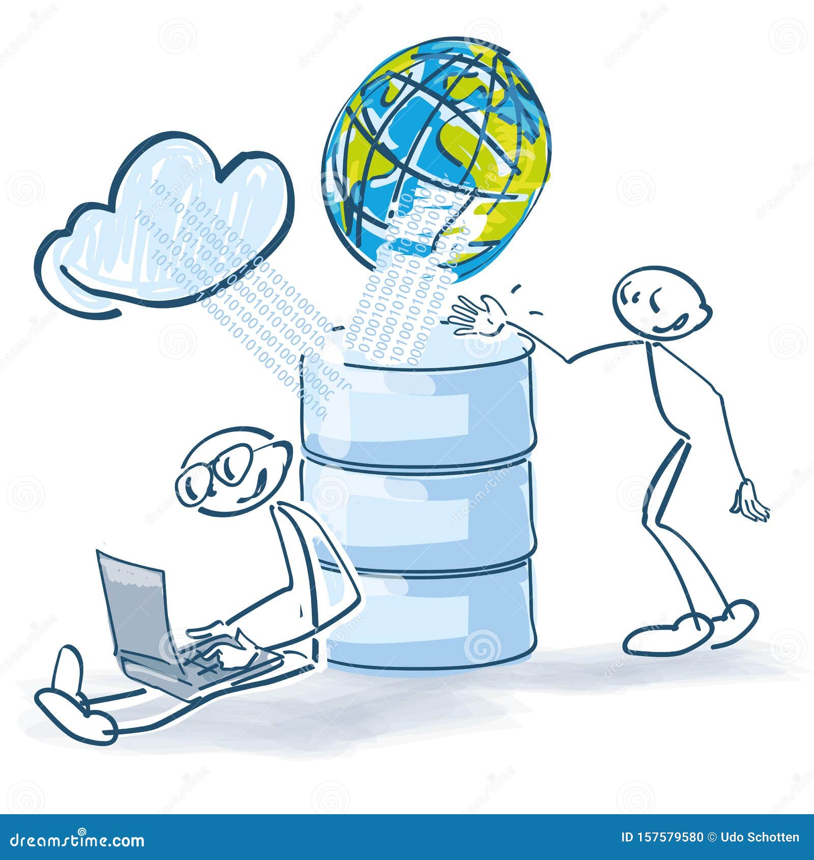 Stick Figures at the Computer and Database As Hardware and Cloud Stock ...