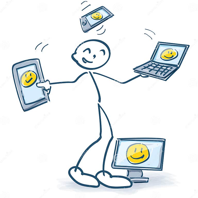 Stick Figures with Computers with Different Screen Sizes Stock Vector ...