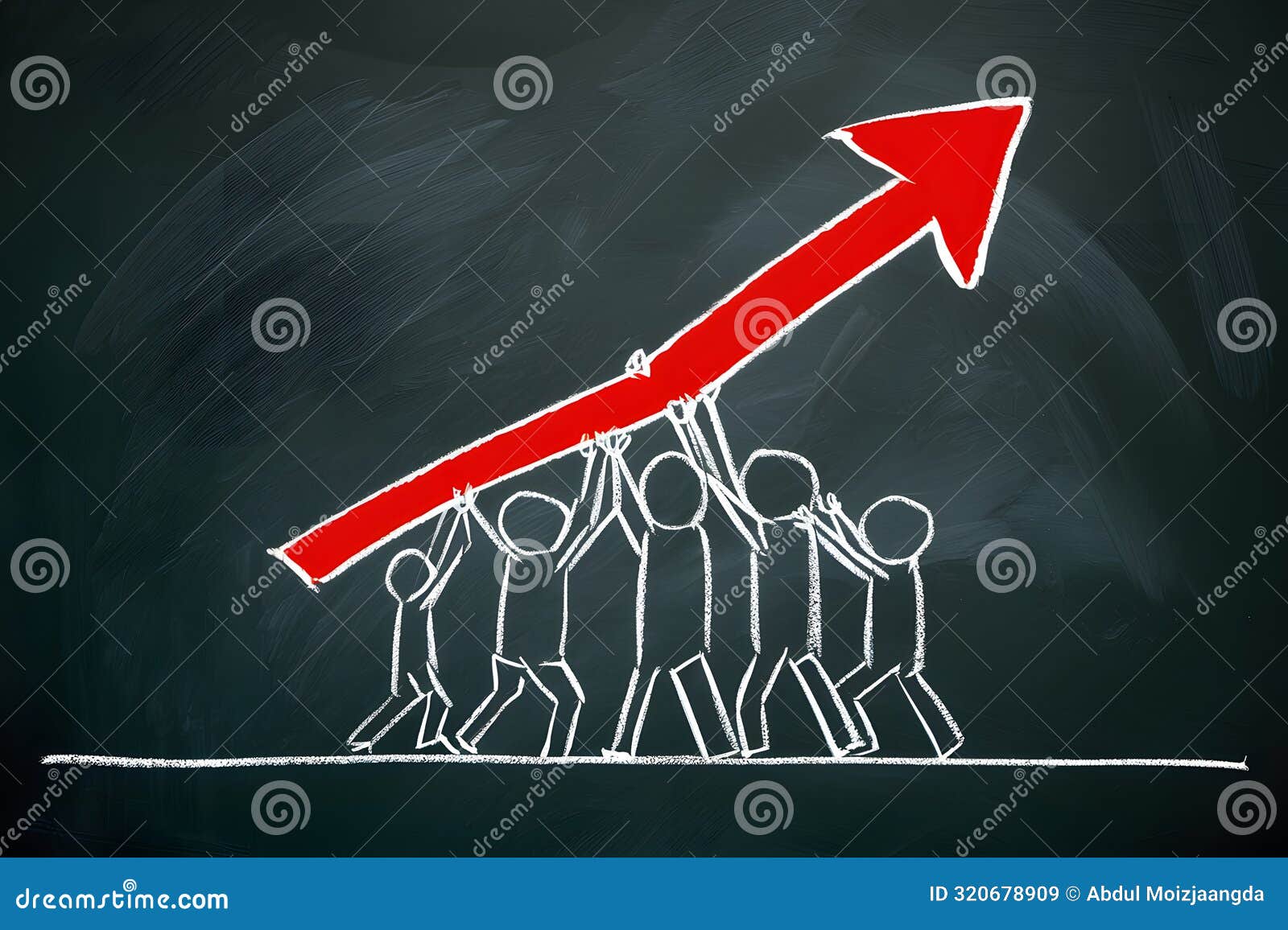 Stick Figures Cooperate on a Chalkboard, Raising a Red Arrow ...