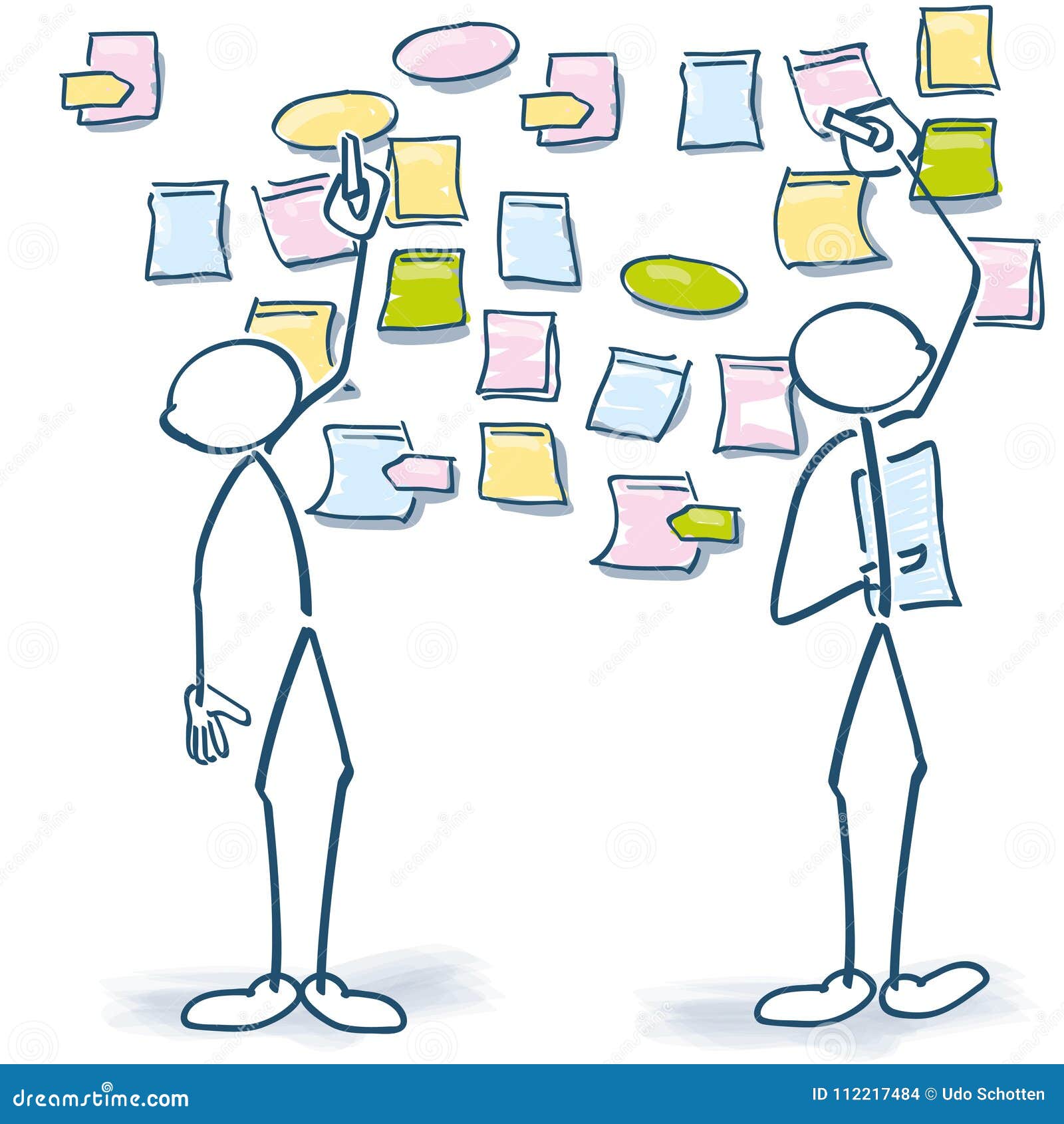 Stick Figures Filling Out Notes on the Wall Stock Vector - Illustration ...