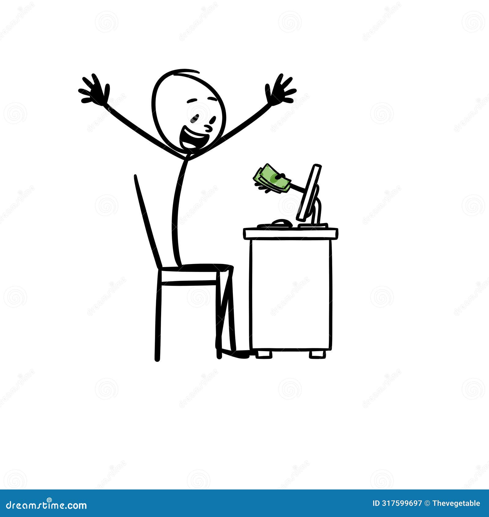 Stick Figures Happy Earn Money from Computer Stock Illustration ...