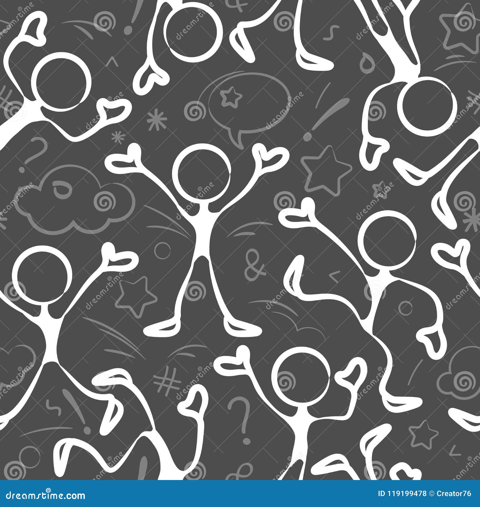 Stick Figures Pattern on Gray Stock Vector - Illustration of doodle ...