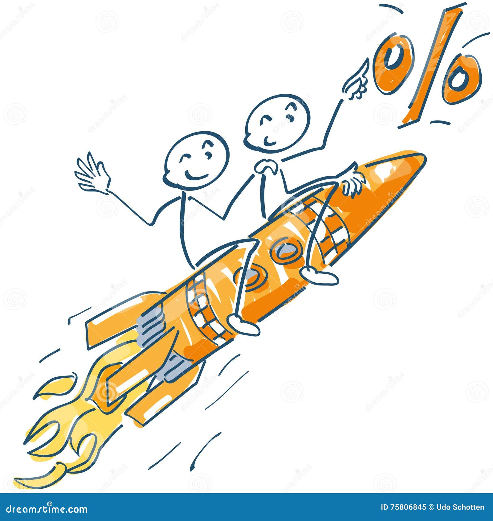 Stick Figures on a Rocket and Flying To the Percentages Stock Vector ...