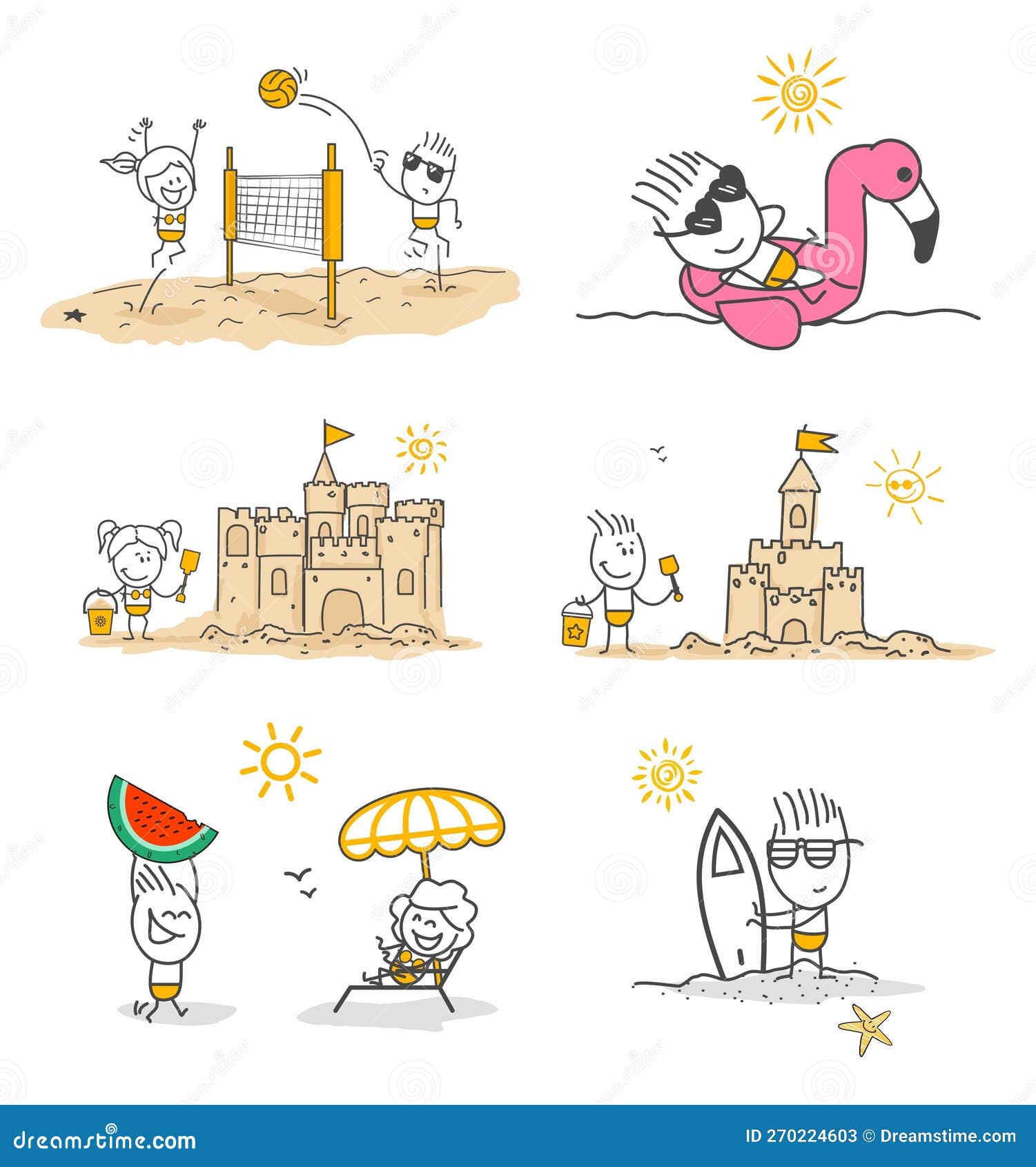 Stick Figures. Set of Summer Vacation Garbage Figures Stock Vector ...