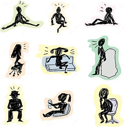Stick Figures Sitting stock vector. Illustration of leaning - 35681564