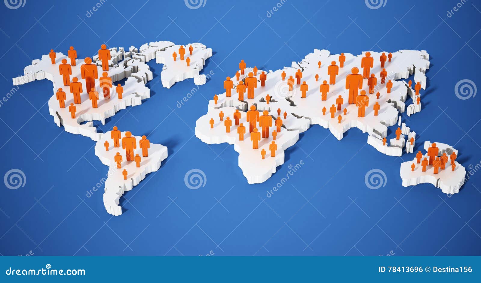 Stick Figures Standing on World Map. 3d Illustration Stock Illustration ...