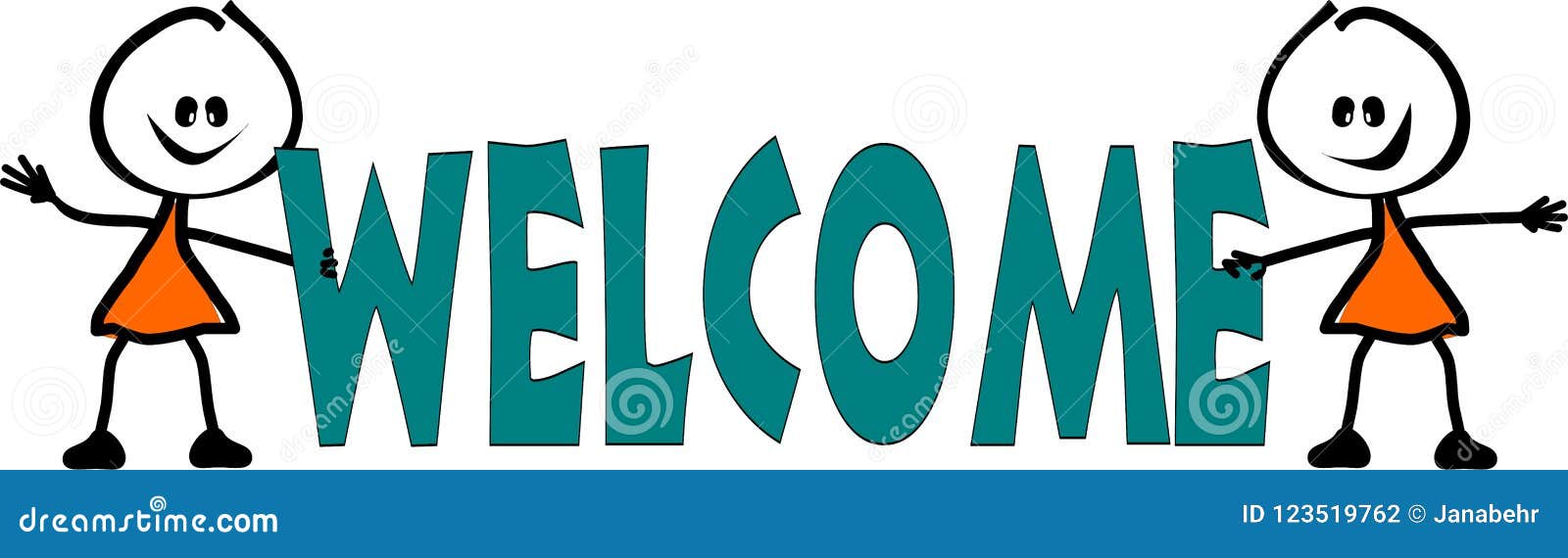 Stick figures with Welcome stock illustration. Illustration of happy ...