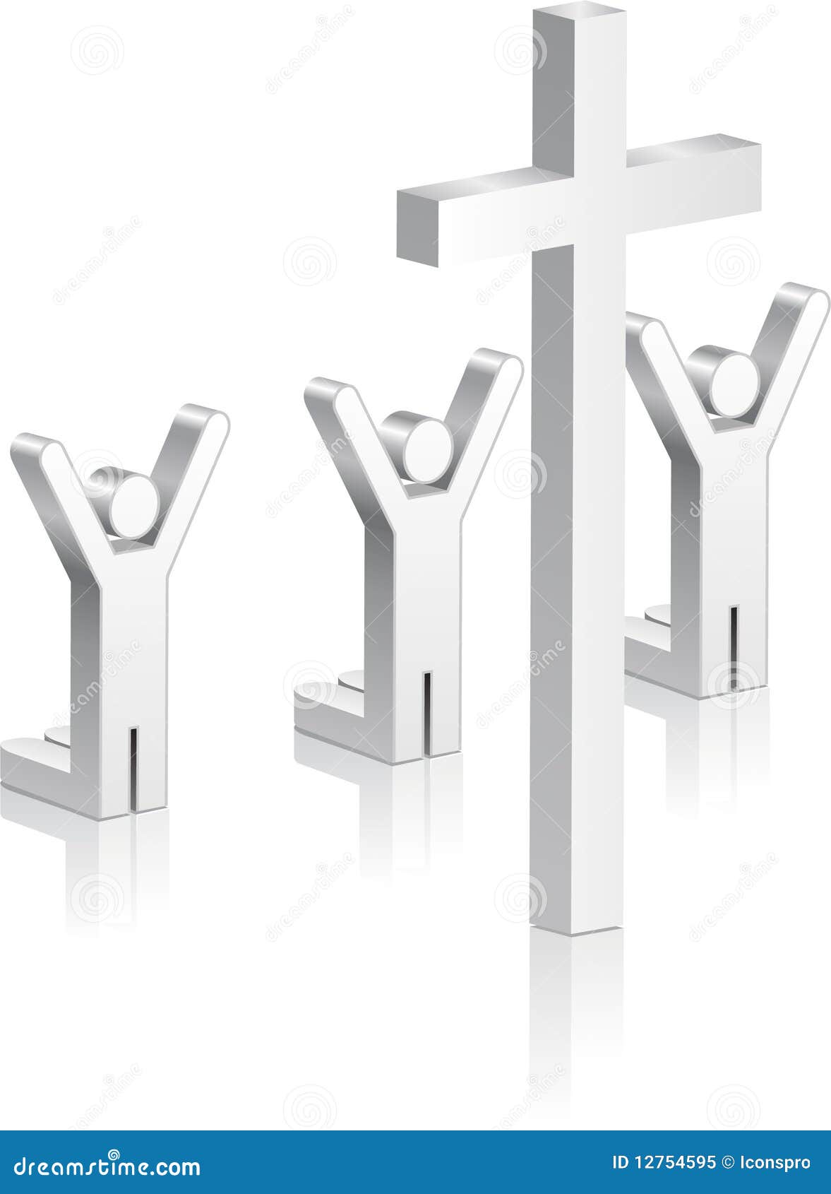 Stick Figures Worshipping Religious Cross Stock Illustration ...