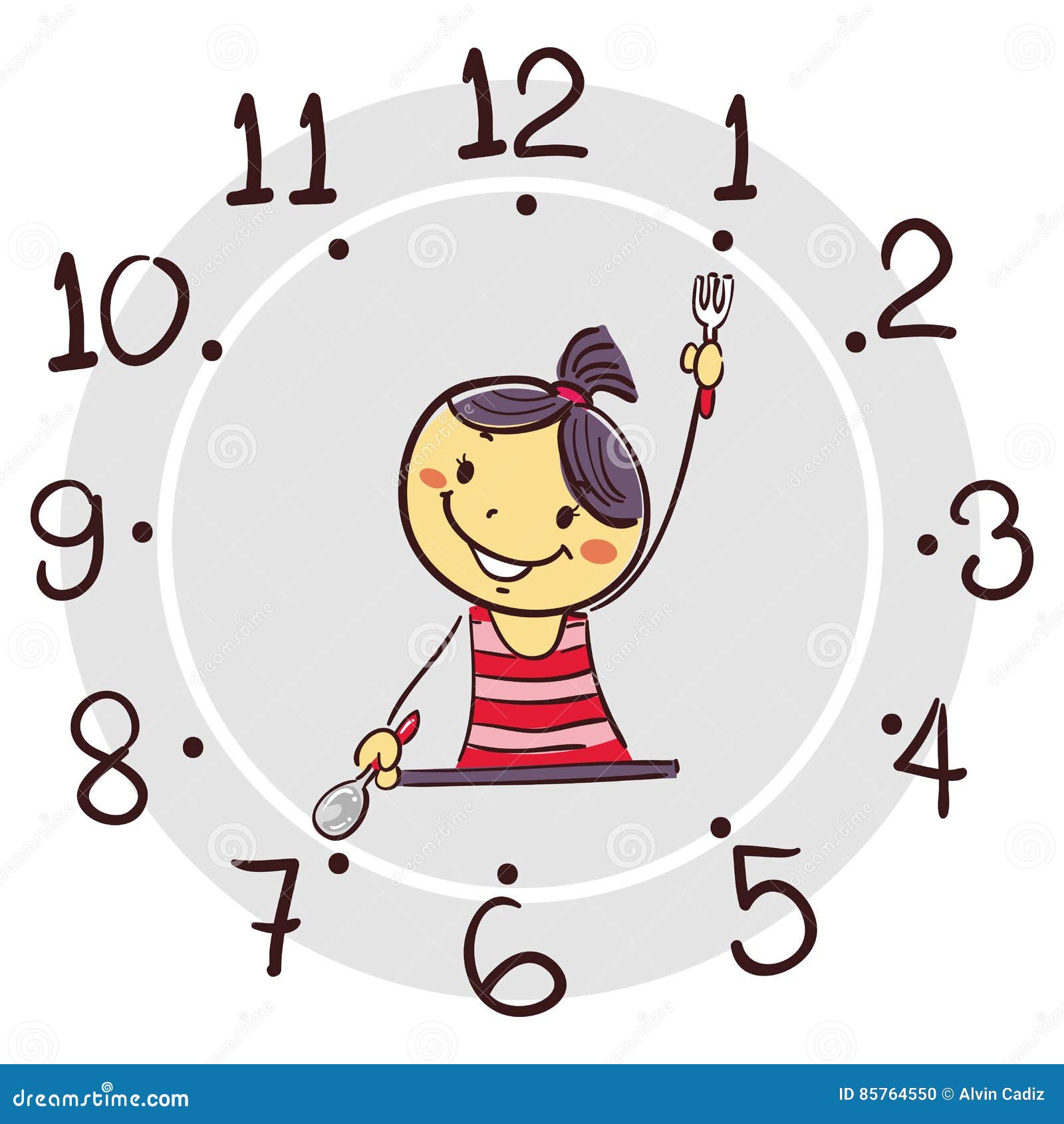 Stick Girl Using His Arm As Clock Hand Pointing 7 O`clock for Breakfast ...