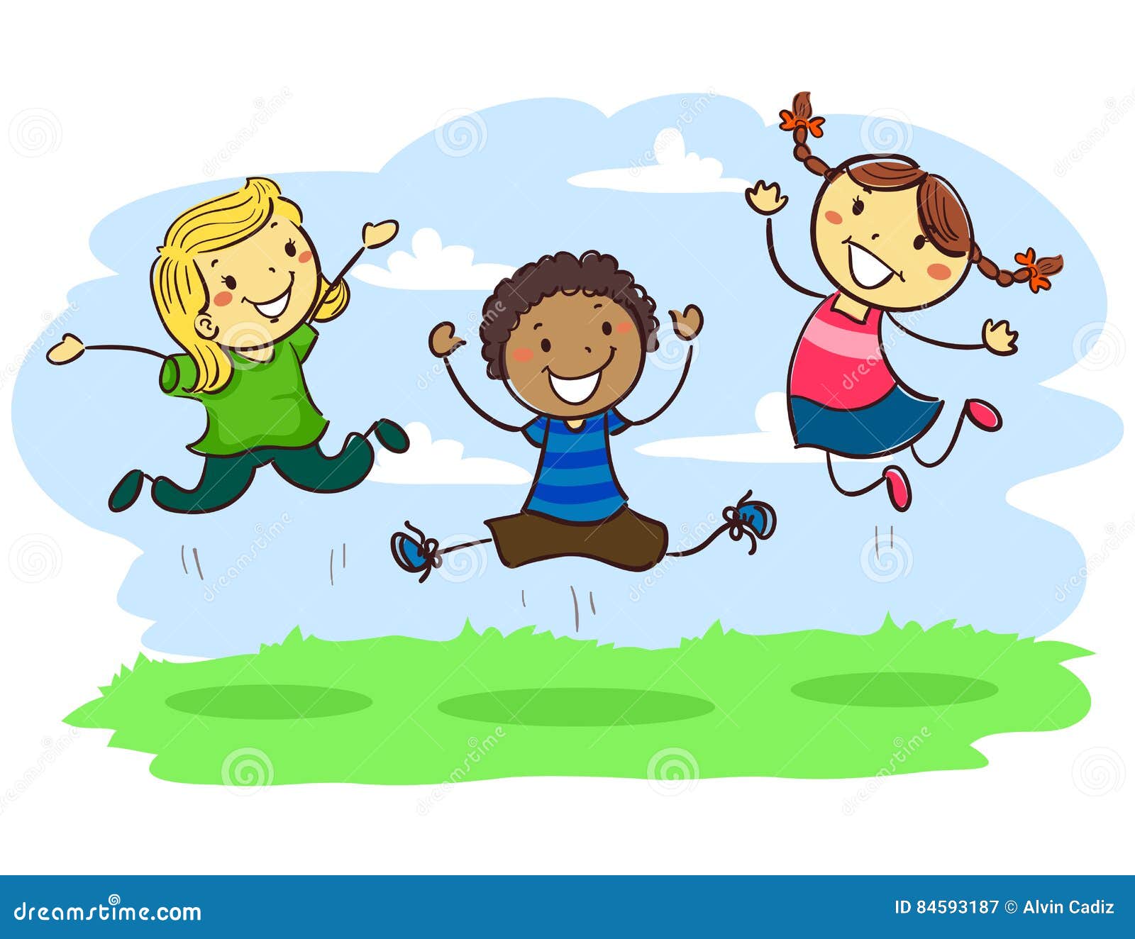 Stick Kids Jumping Together Cartoon Vector | CartoonDealer.com #84593187