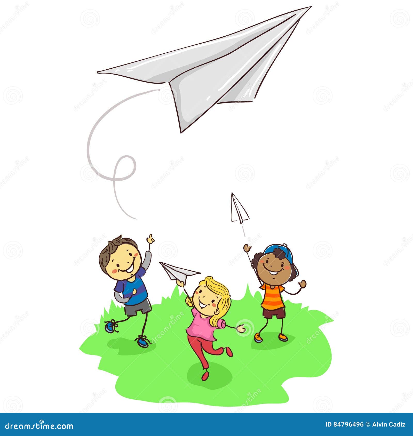 Stick Kids Playing Paper Plane Stock Vector - Illustration of hobby ...
