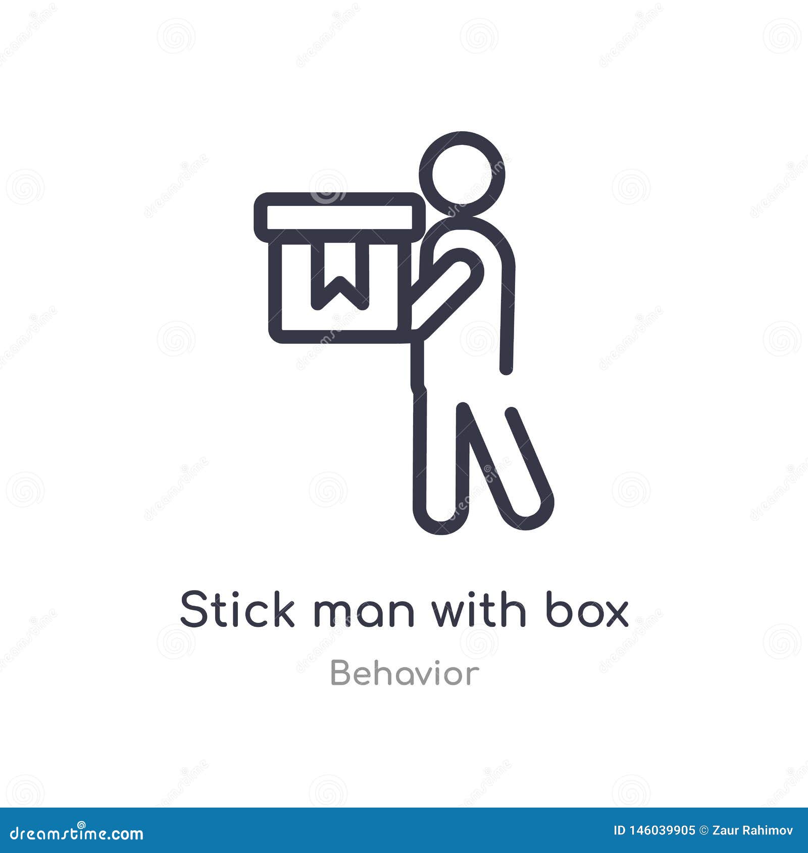 Stick Man with Box Outline Icon. Isolated Line Vector Illustration from ...