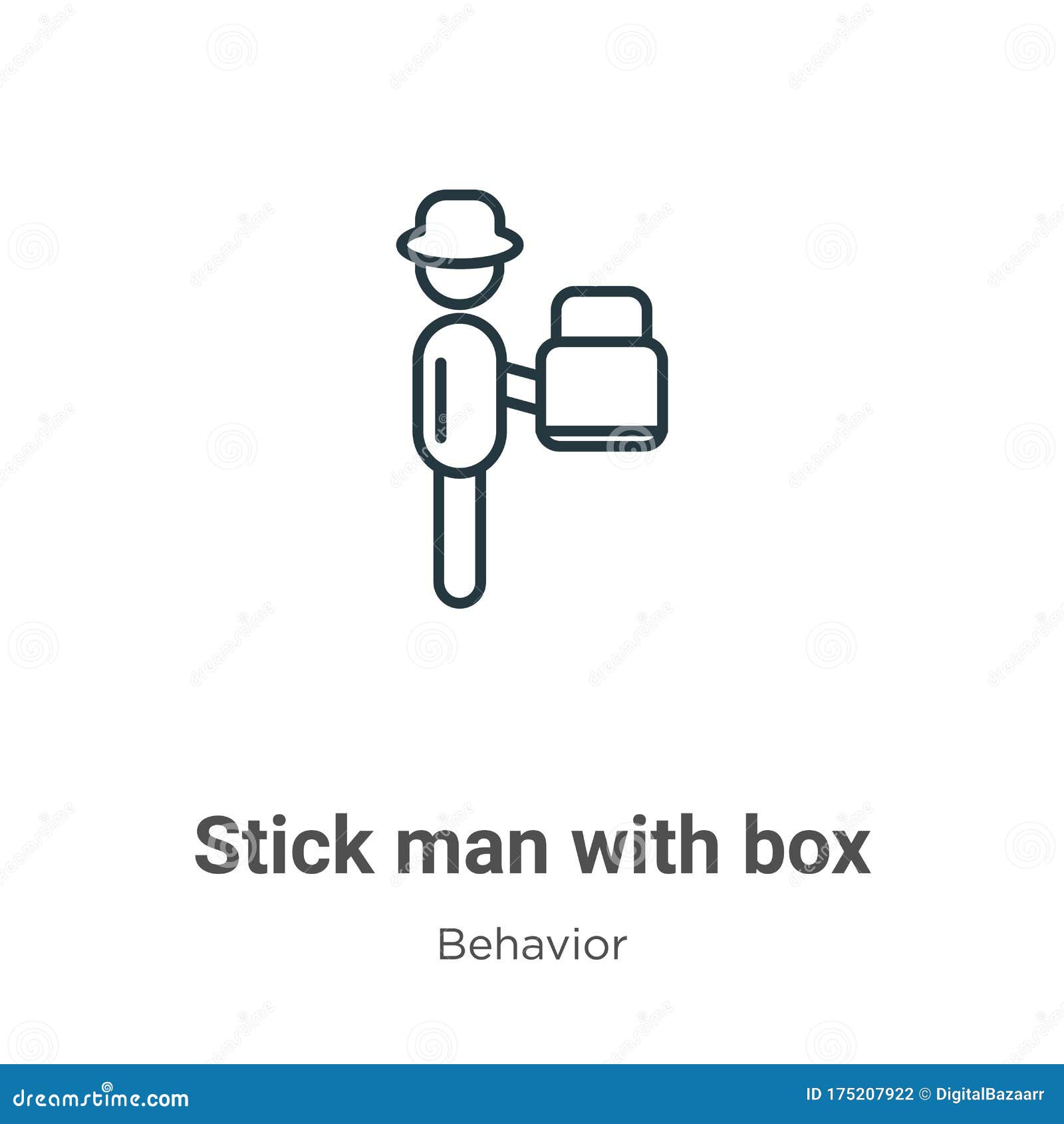 Stick Man with Box Outline Vector Icon. Thin Line Black Stick Man with ...