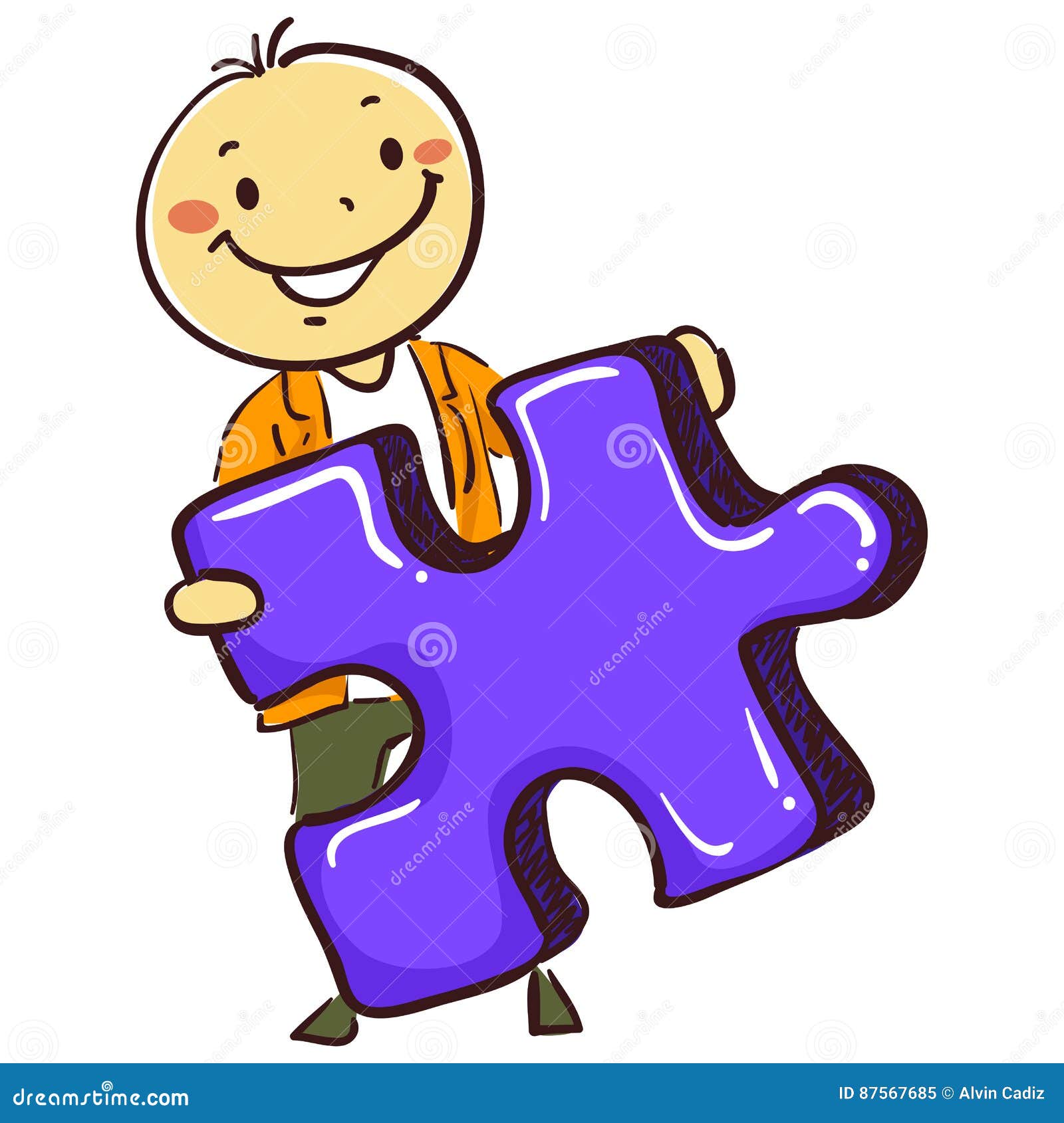Stick Man Boy Holding a Puzzle Piece Stock Vector - Illustration of ...