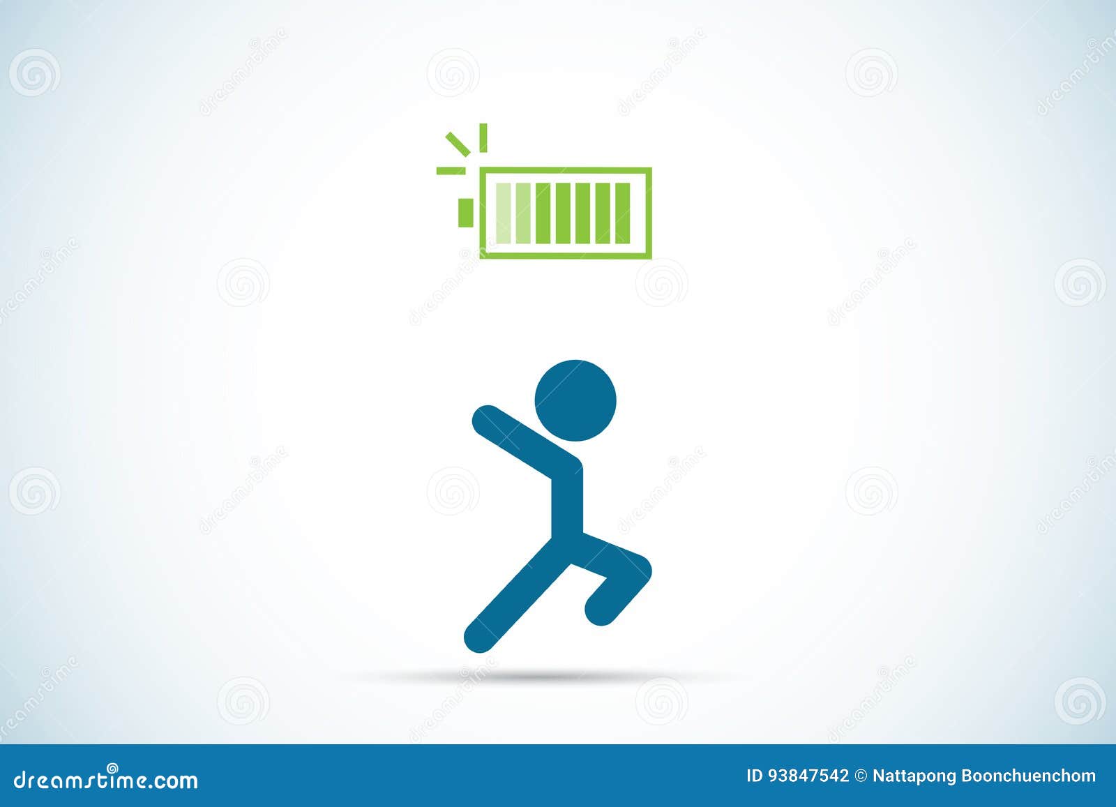 Stick Man with Full Battery Icon, Business Concept Stock Vector ...