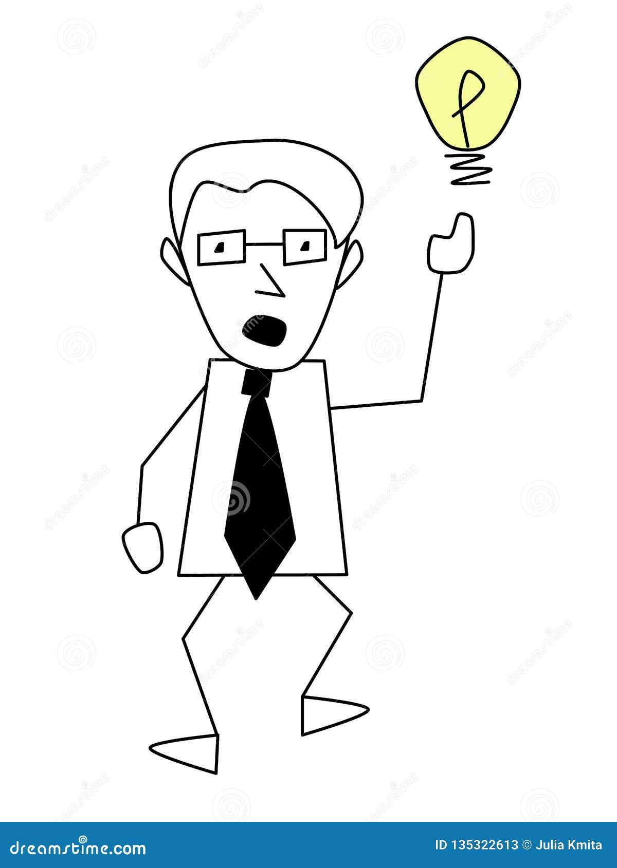 Stick Man in Office with Bulb Stock Illustration - Illustration of ...