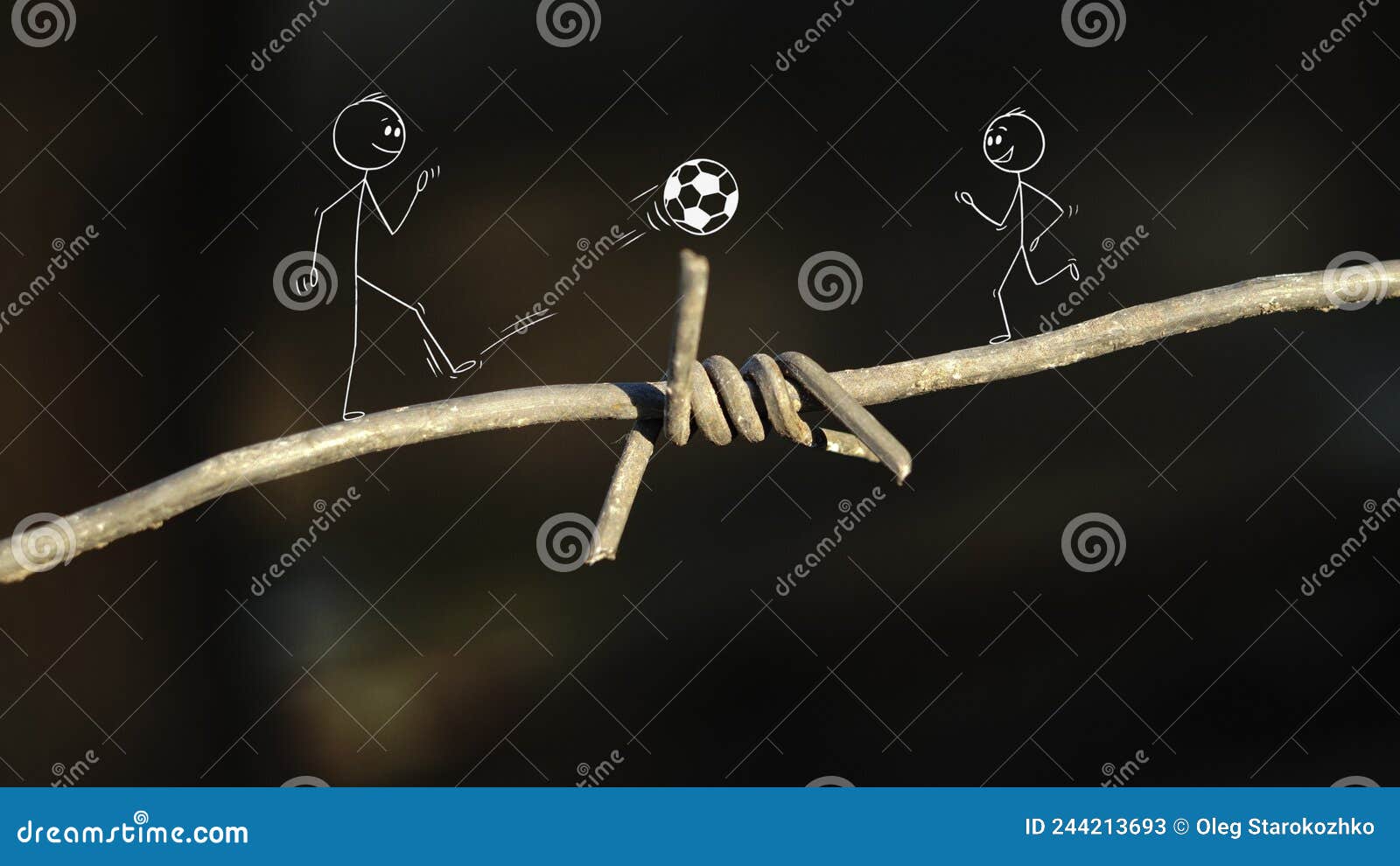 Stick Man Playing Football on Barbed Wire Stock Image - Image of wire ...