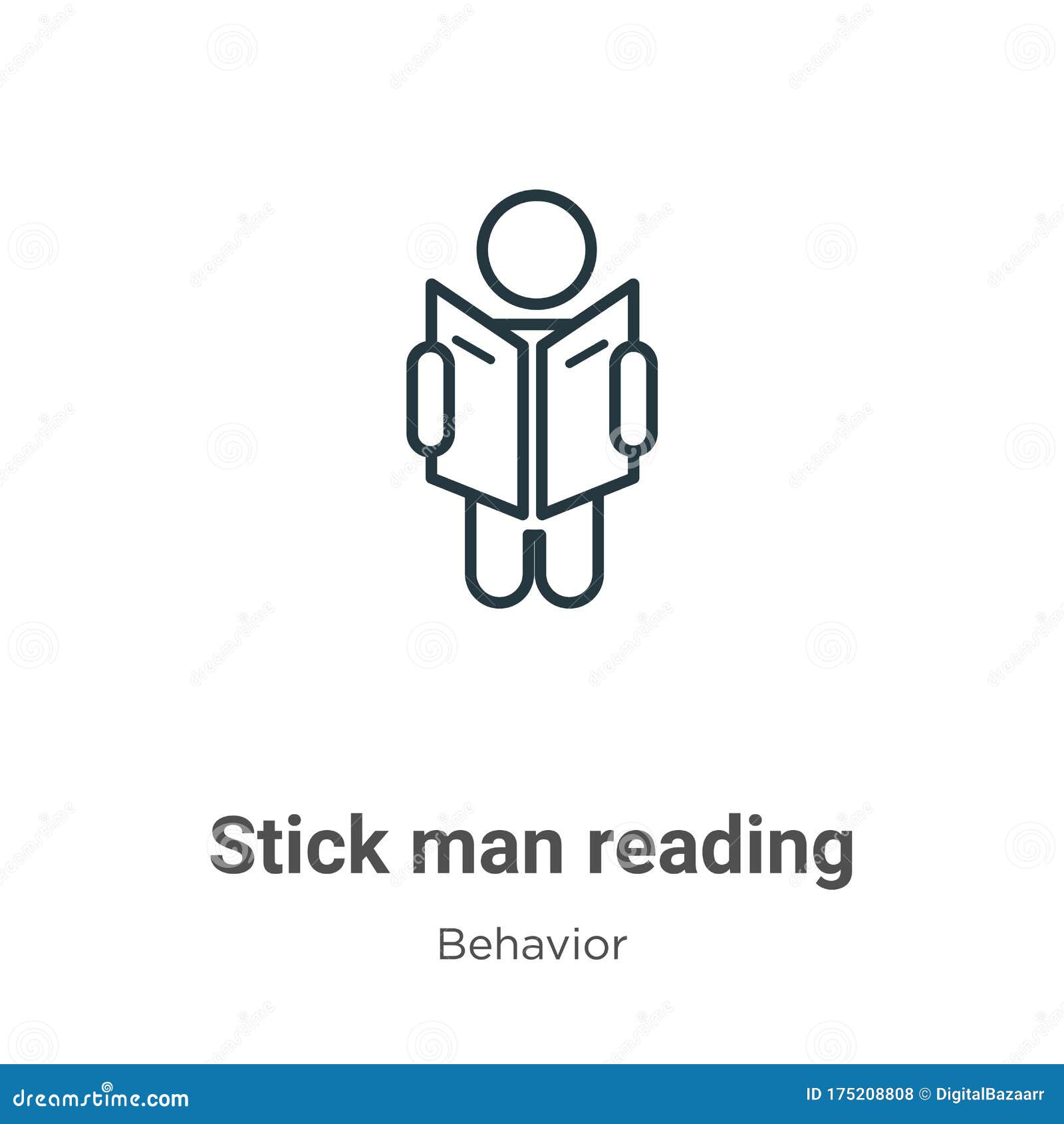 Stick Man Reading Outline Vector Icon. Thin Line Black Stick Man ...
