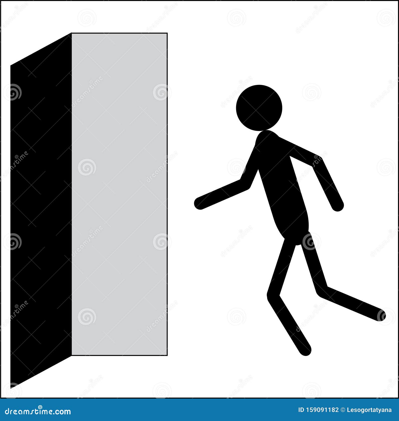 Stick Man Runs To The Exit, Icons Warning Of The Presence Of The Exit ...