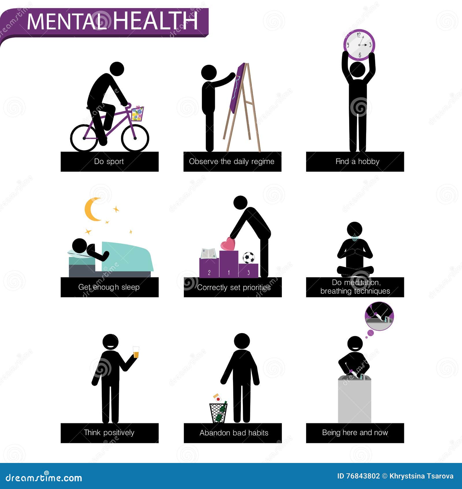 Stick Man Set. Rules for Mental Health Stock Vector - Illustration of ...