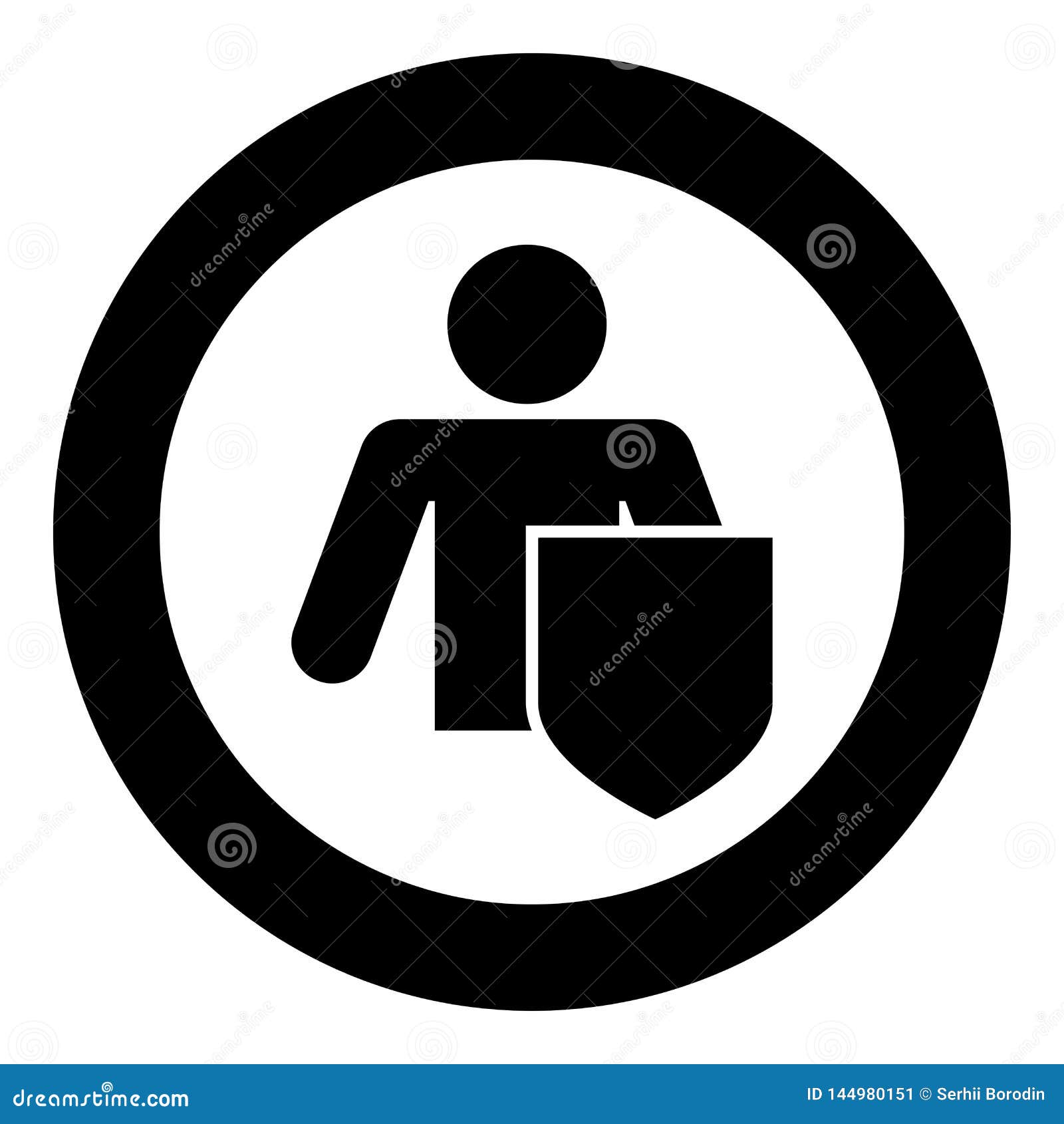 Stick Man with Shield Protecting Personal Data Concept Man Holding ...
