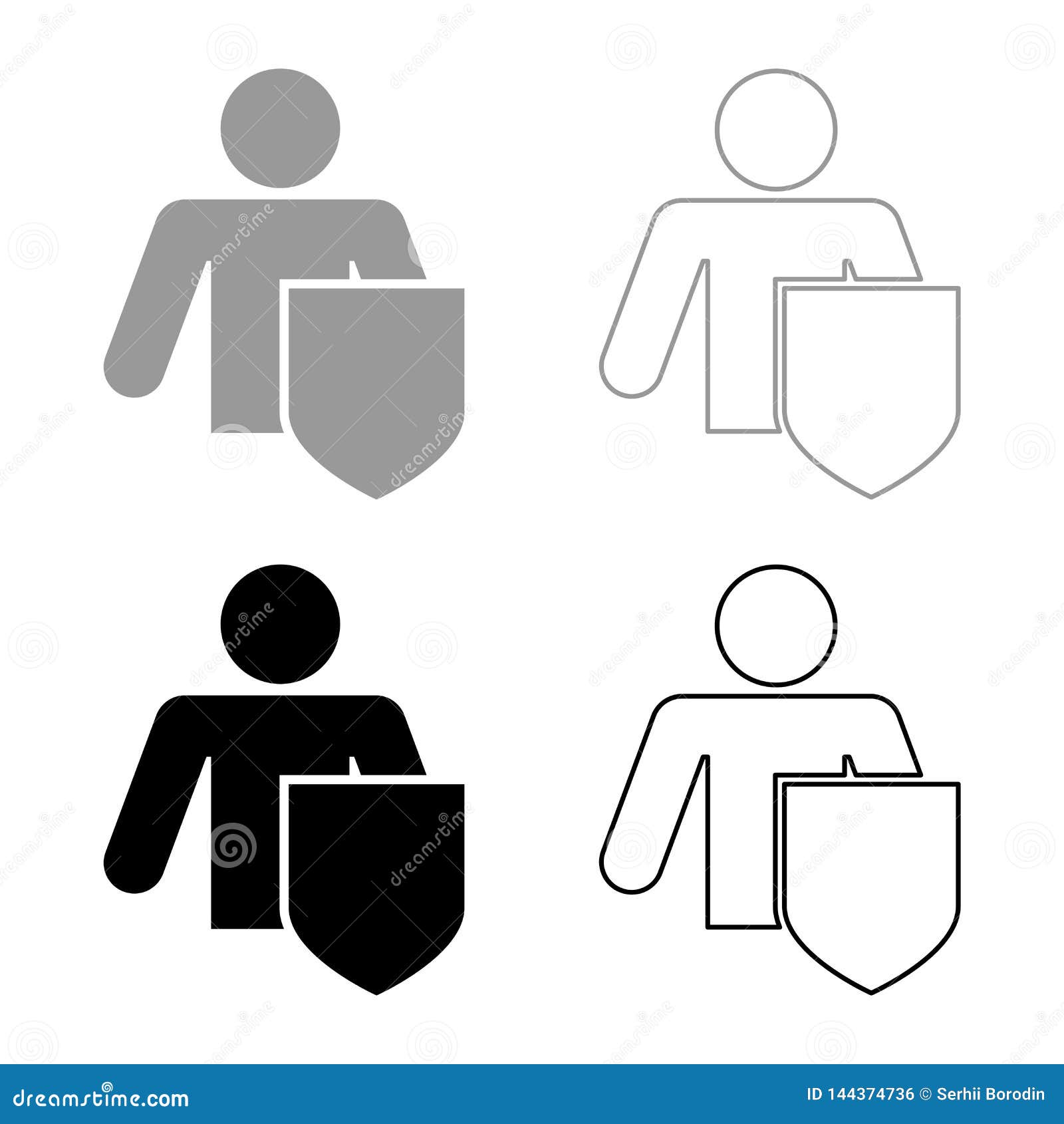 Stick Man with Shield Protecting Personal Data Concept Man Holding ...