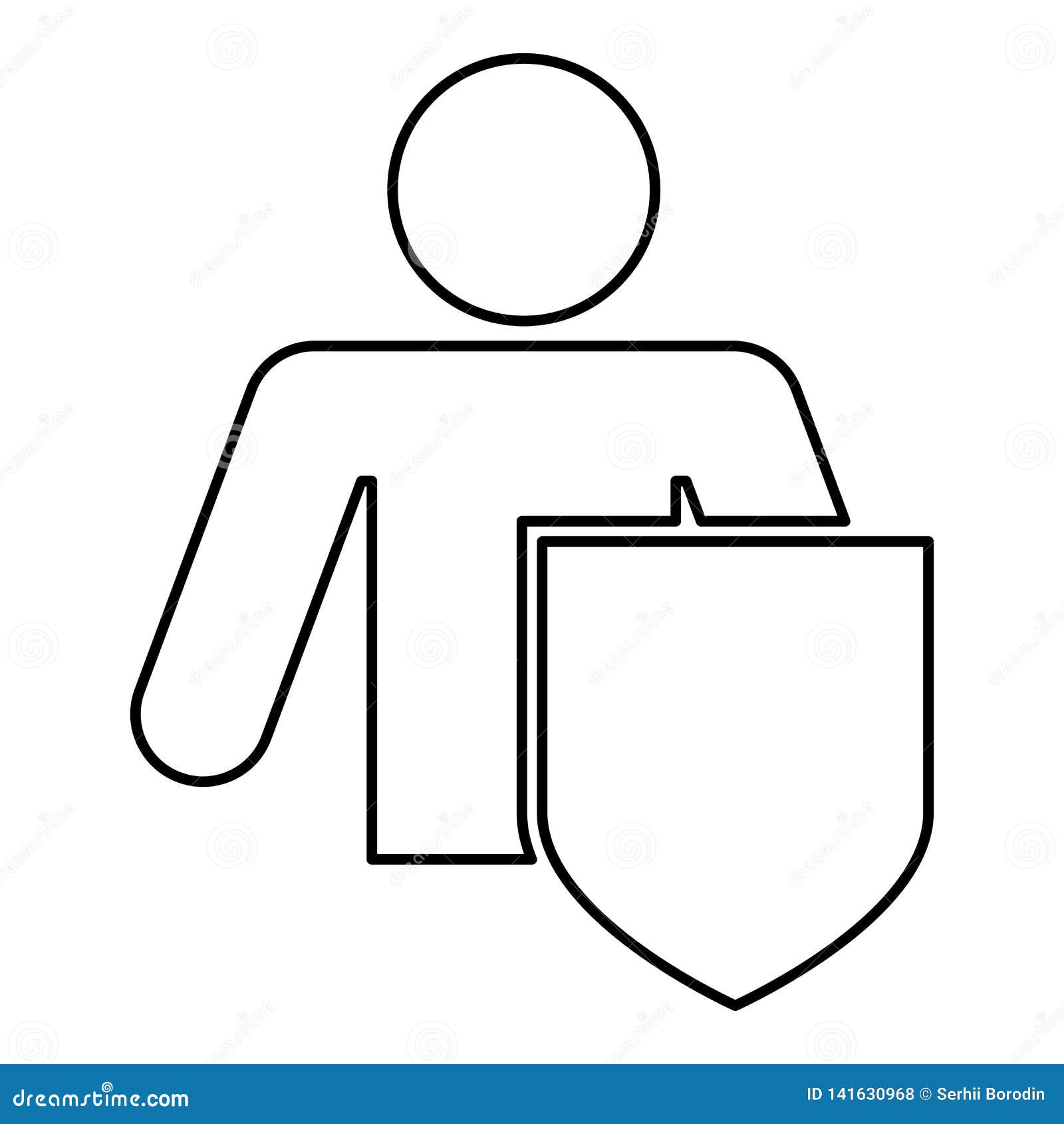 Stick Man with Shield Protecting Personal Data Concept Man Holding ...