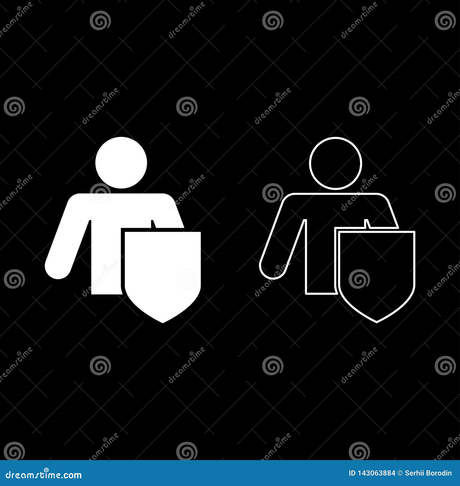 Stick Man with Shield Protecting Personal Data Concept Man Holding ...