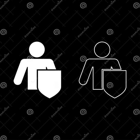 Stick Man with Shield Protecting Personal Data Concept Man Holding ...