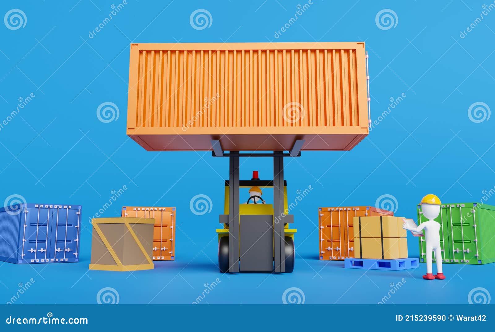 Stick Man with Shipping Container for Import Export and Forklift and ... Stick Man with Shipping Container for Import Export and Forklift and ...