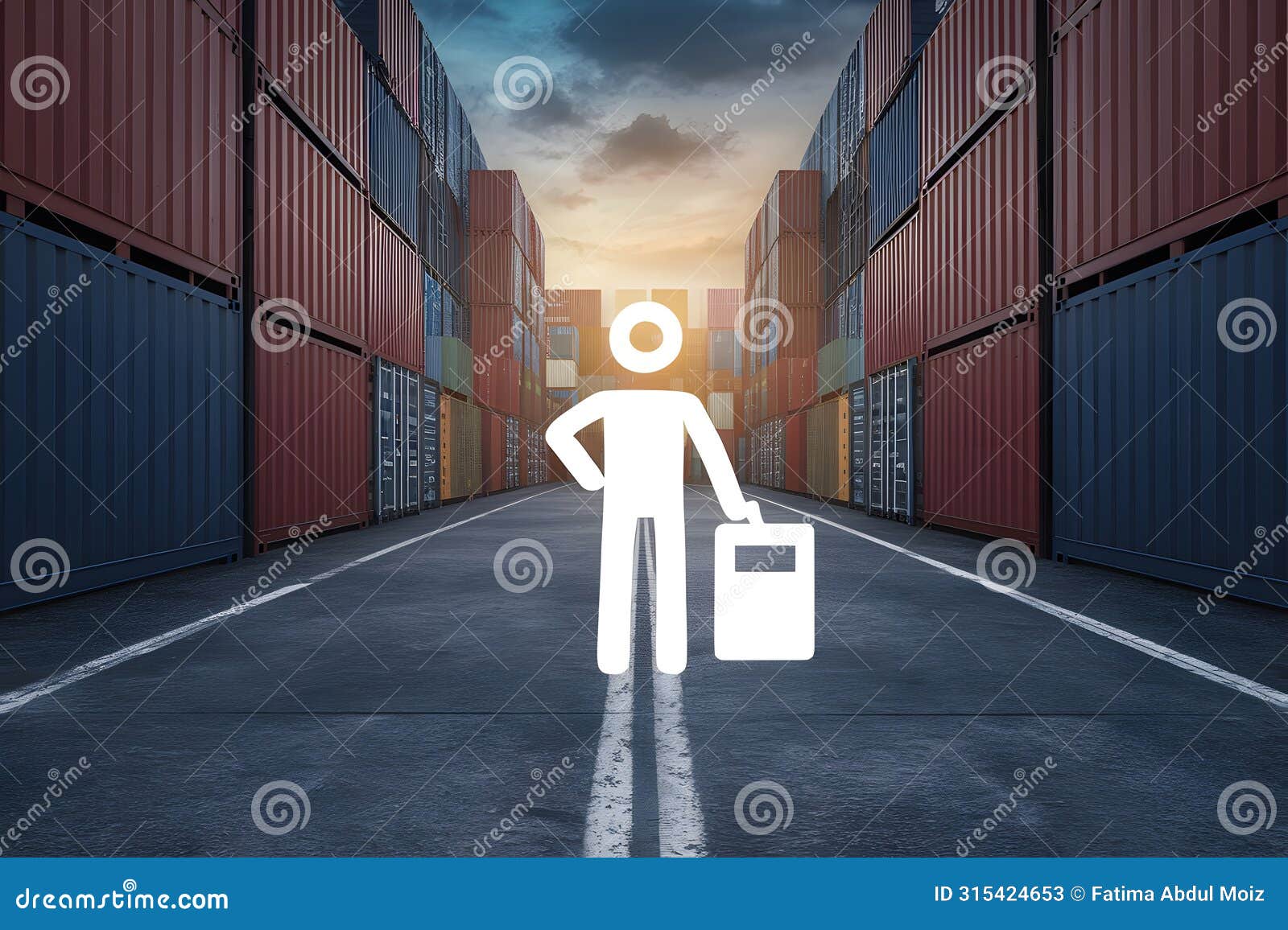 Stick Man with Shipping Container, Logistic Service Concept Stock ...