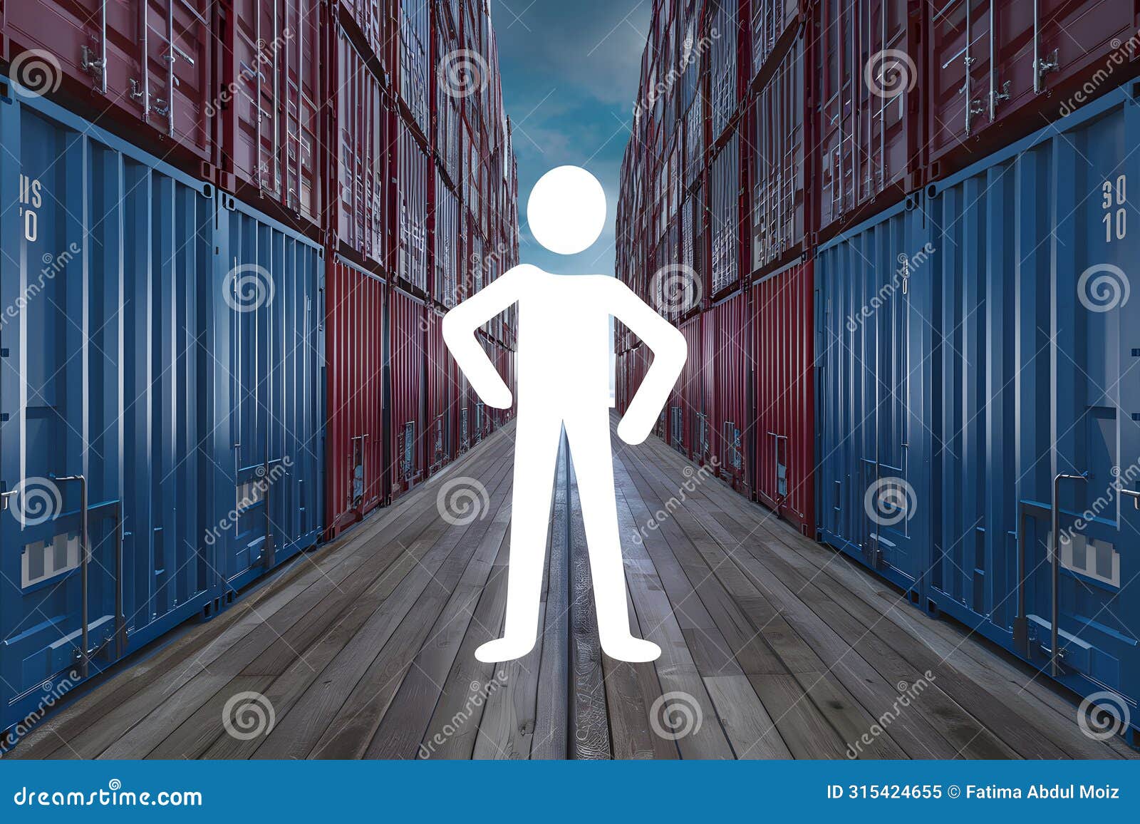 Stick Man with Shipping Container, Logistic Service Concept Stock ...