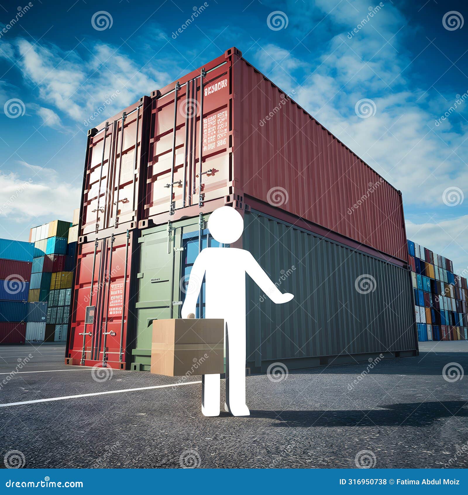 Stick Man with Shipping Container, Logistic Service Concept Stock ...