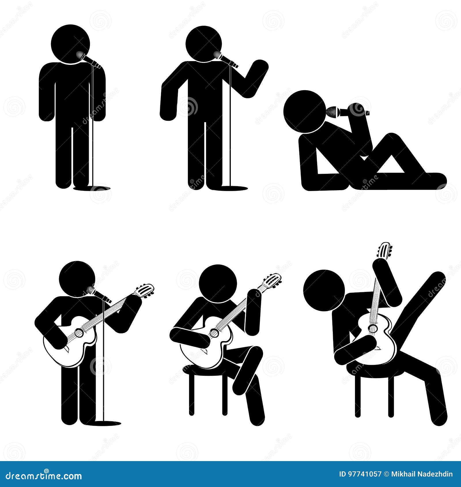 Stick man sing icons set stock vector. Illustration of musicians - 97741057