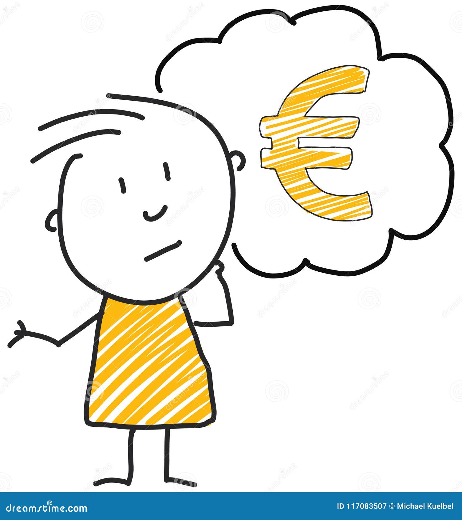 Stick Man Standing and Thinking Bubble Expression Illustration Yellow ...