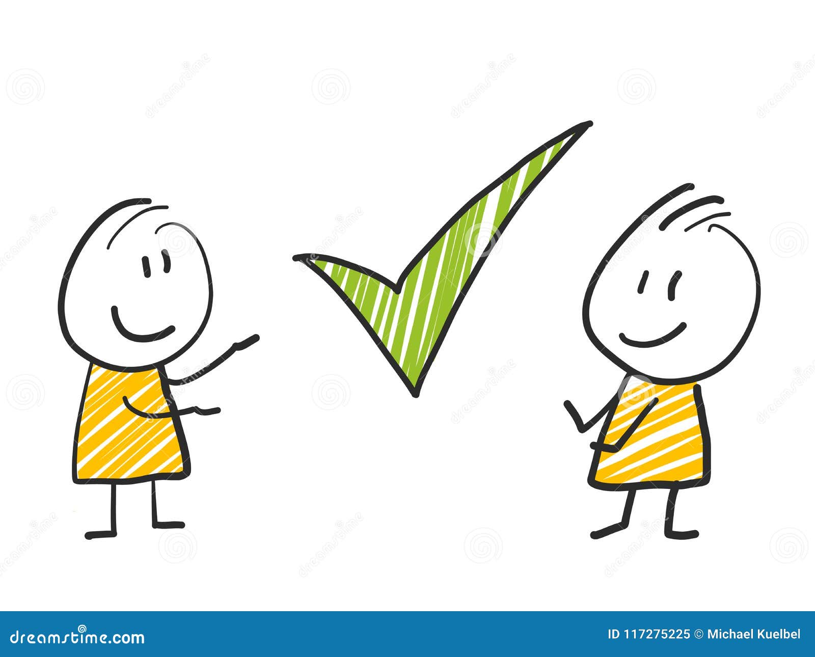 2 Stick Man Standing and Thinking Expression Illustration Yellow Check ...