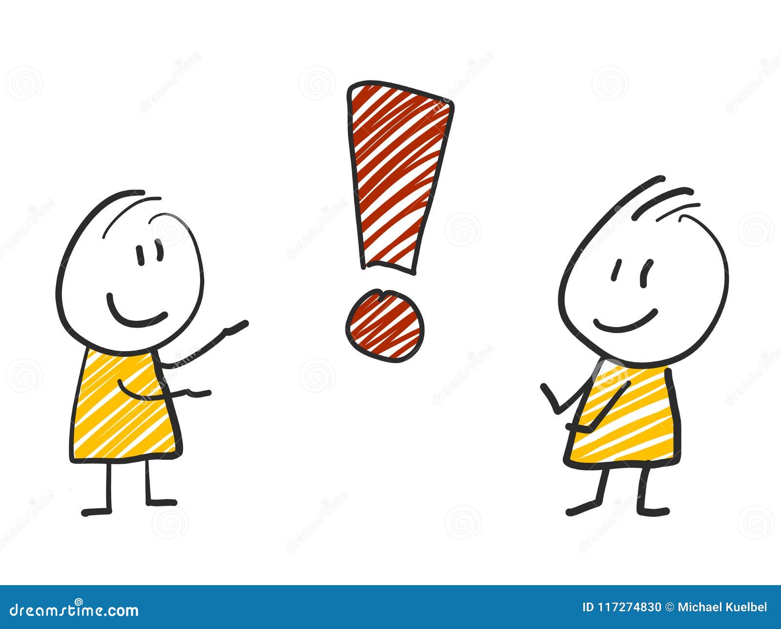 2 Stick Man Standing and Thinking Expression Illustration Yellow ...
